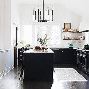 ALISADABOY Black Chandeliers for Dining Room Farmhouse 8 Light Rustic Industrial Candle Hanging Light Fixture for Living Room Kitchen Island Entryway Foyer Bedroom Pendant Lighting