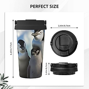 Reusable Coffee Mug with Lid and Handle, Penguin Parents and Chicks Antarctica Large Tumbler for Hot & Cold Drinks 16oz Stainless Steel Insulated Coffee Tumblers Double Wall Vacuum Thermal Cup