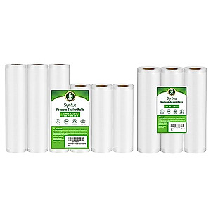 Syntus Vacuum Sealer Bags, 6+3 Pack 6 Rolls 11" x 20' and 3 Rolls 8" x 20' Commercial Grade Bag Rolls, Food Vac Bags for Storage, Meal Prep or Sous Vide