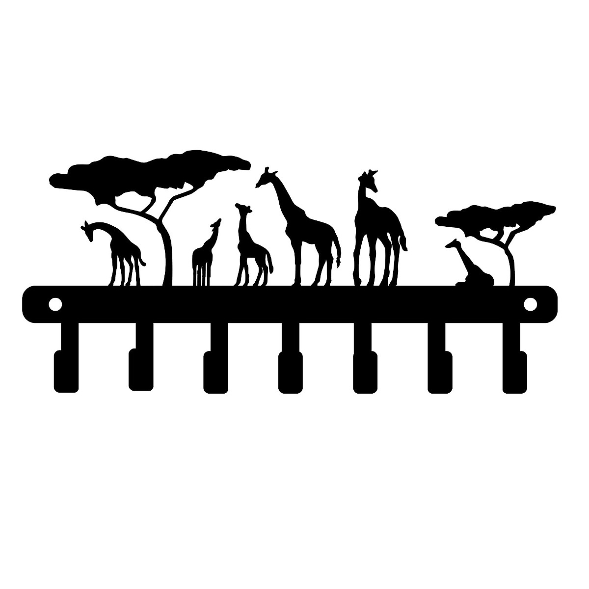 SUPERDANT Black Iron Wall Mounted Hooks Metal Key Holder Giraffes and Tree Pattern with 7 Hooks for Bag Clothes Key Hanging Small Wall Shelf Holder Wall Decorative About 6"x13"(15x33cm)