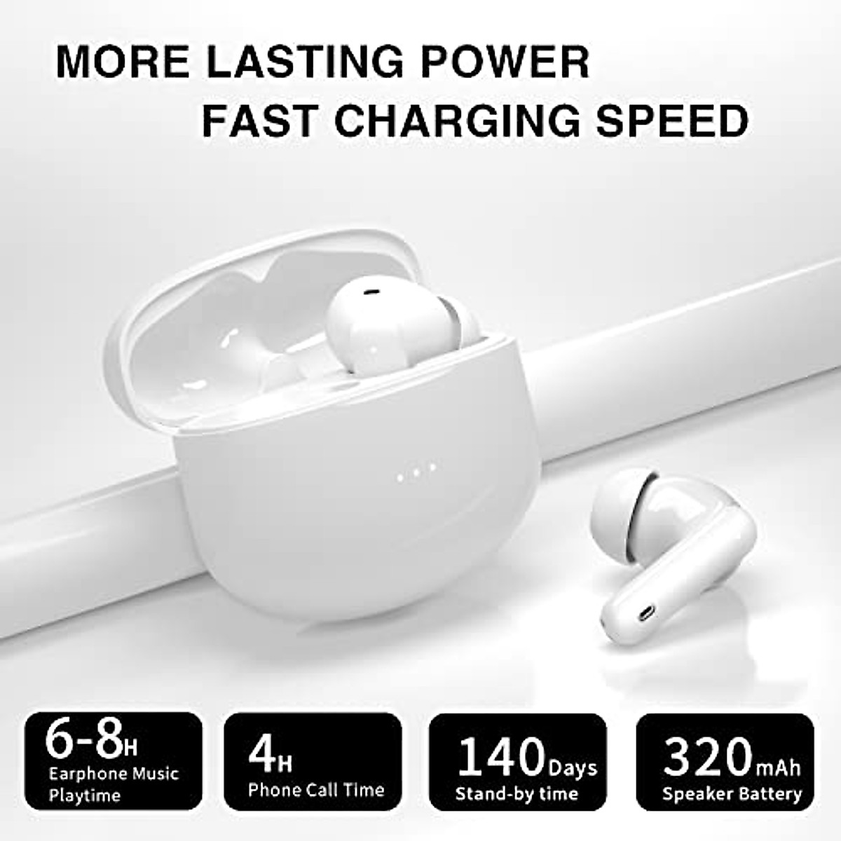 Dxnbikt Bluetooth Headphones Wireless Earbuds Active Noise Cancelling Hi-Fi Stereo Sound Ear Buds in-Ear Headphones with Charging Case Earphones for iPhone Android,Great Gifts for Christmas (White)