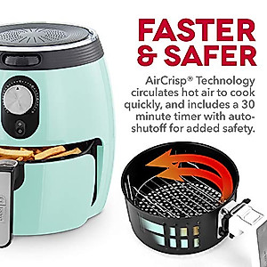 Dash Deluxe Electric Air Fryer + Oven Cooker with Temperature Control, Non-stick Fry Basket, Recipe Guide + Auto Shut off Feature, 1200-Watt, 3 Quart - Aqua