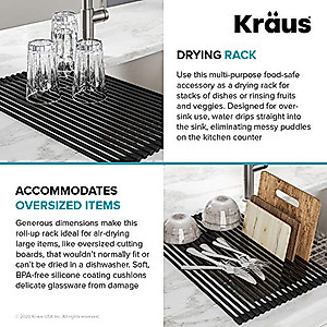 Kraus Multipurpose Over-Sink Roll-Up Dish Drying Rack, Colander and Trivet in Light Grey, KRM-10GREY