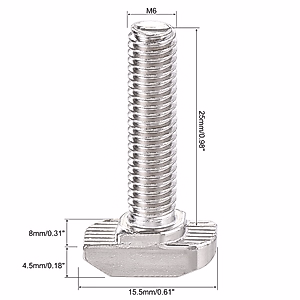 uxcell M6x25mm T-Slot Drop-in Stud Sliding Bolt Screw Carbon Steel for 30 Series Aluminum Profile 8pcs