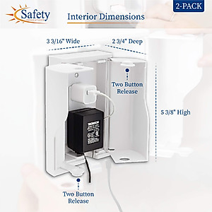 Safety Innovations Twin Door Baby Safety Outlet Cover Box for Babyproofing Outlets - More Interior Space for Extra Large Electrical Plugs and Adapters - Easy to Install - Easy to Use, (2-Pack)