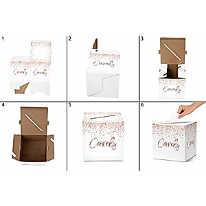 8”Card Box, White and Rose Gold Cards Receiving Box, For Birthday, Wedding, Bridal or Baby Shower, Engagement, Retirements, Graduation, Money Box Holder, Party Favor, Decorations, 1 pte (Cabox008