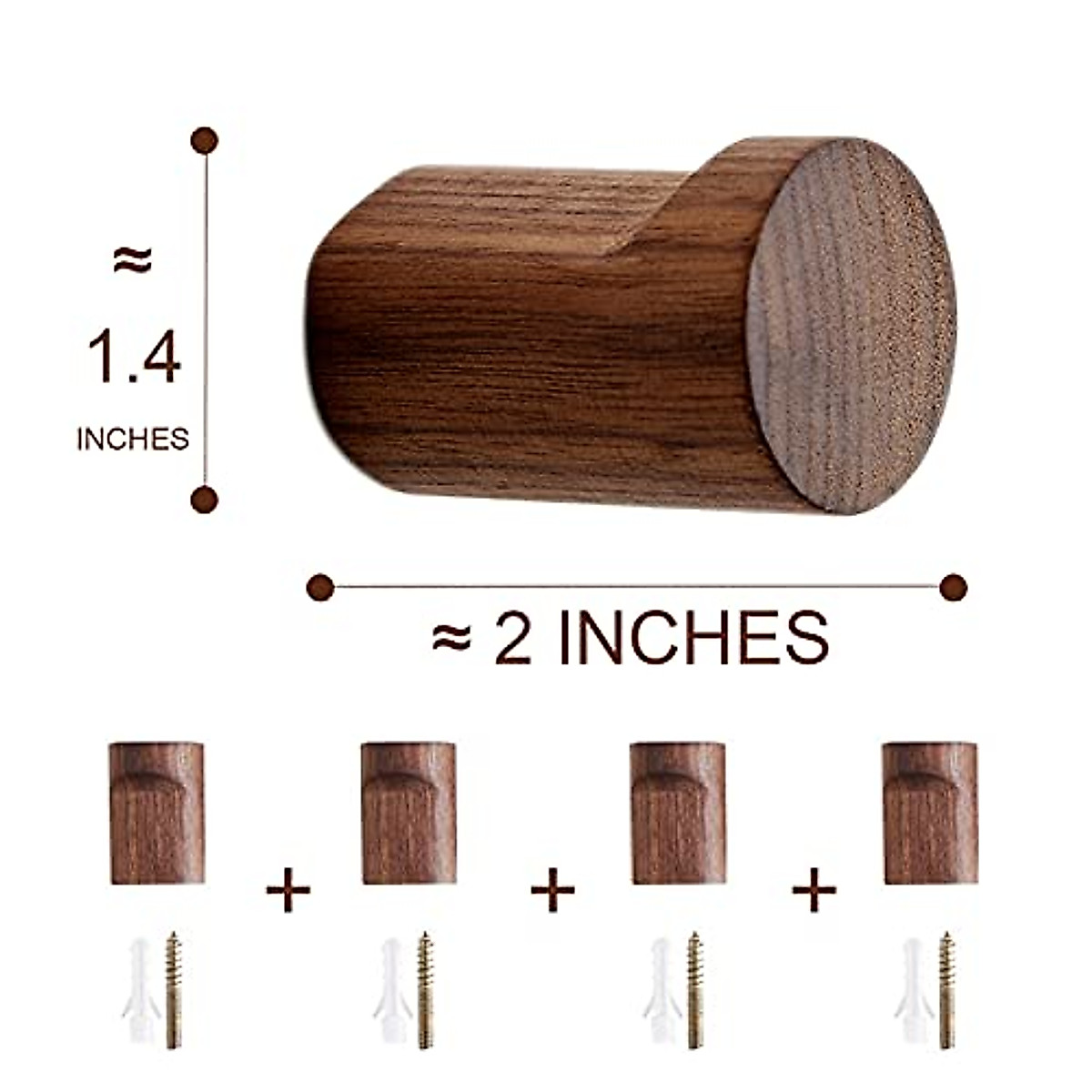 Coat Wood Hooks for Wall, 4PCS Natural Wooden Wall Hooks, Modern Decorative Hanging Hooks, Wall Mounted Coat Hat Rack, Handmade Minimalist Home Decor Stocking Holder for Hanging Hat, Towel, Purse