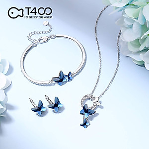 T400 Bracelets for Women Blue Butterfly Crystal Bangle Bracelet Ajustable Jewelry Birthday Gift for Her