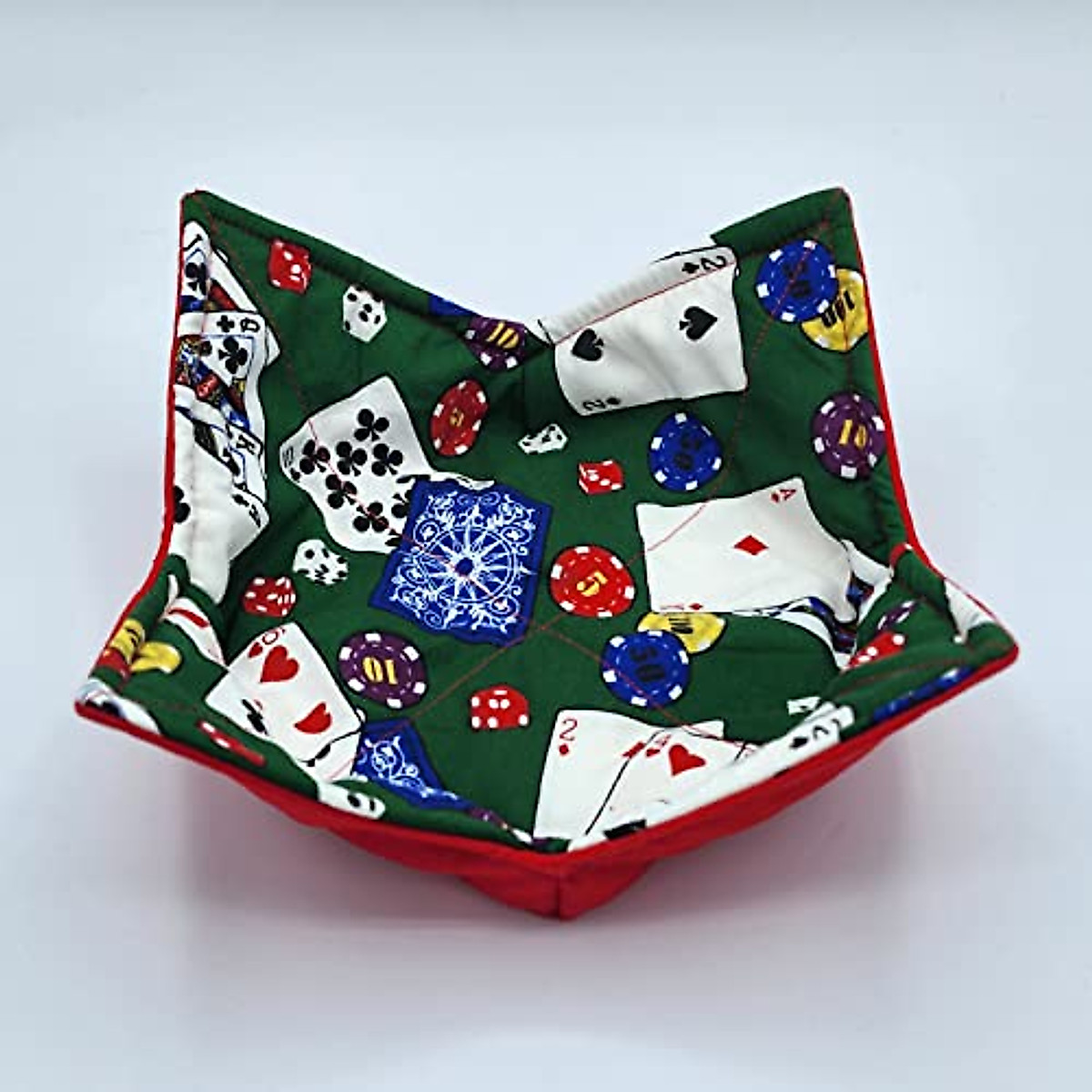 Poker Microwave Cozy Gambling Reversible Microwavable Bowl Holder Las Vegas Playing Cards Soup Buddy Man Cave Gaming Dice Potholder Masculine Handmade Housewarming Hostess Gift Under 10