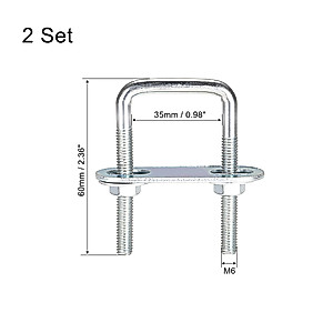 uxcell Square U-Bolts 1-3/8"(35mm) Inner Width Carbon Steel M6 with Nuts, Frame Plate, Round Washers 2 Set