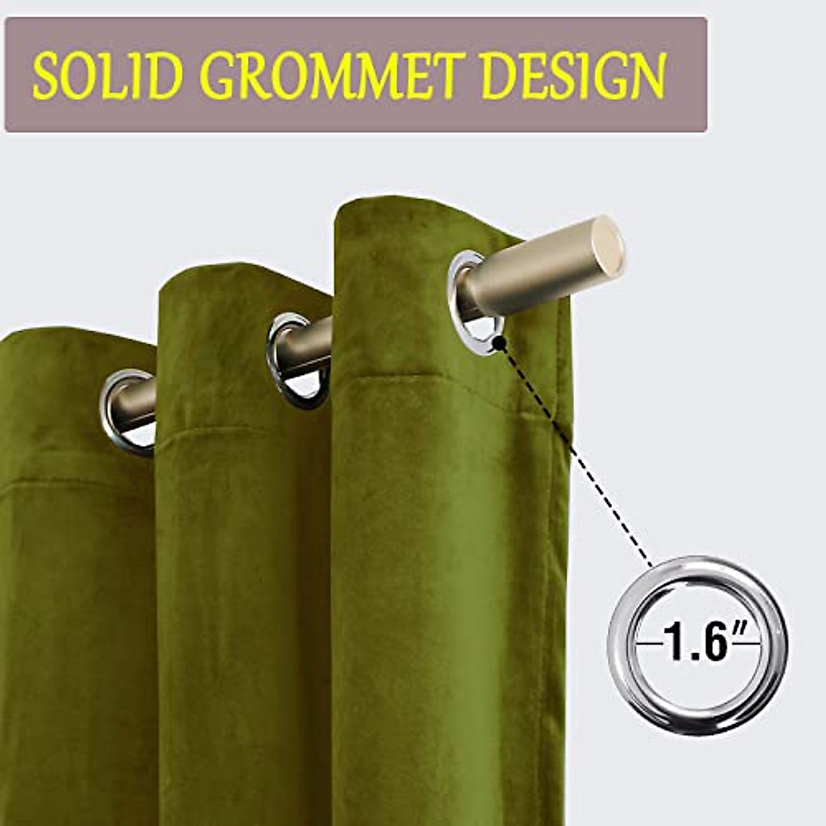Timepr Olive Green 90 inches - Luxury Soft Velvet Curtains Light Filtering Privacy Thermal Insulated Grommet Backdrops for Living Room/Dining/Sliding/Glass Door, W52 x L90, Olive Green, 2 Panels