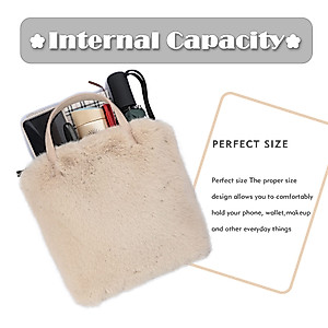 TANOSII Faux Fur Tote Bag Furry Handbag Fluffy Shoulder Bag Top-handle Bag Crossbody Bag for Women Small Apricot