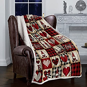 Sherpa Throw Blanket Red Buffalo Plaid,Soft Cozy Blankets Love Gnome Mother's Day,Romantic Thick Reversible Fleece Flannel Plush Microfiber Throws for Couch Bed Sofa Wedding