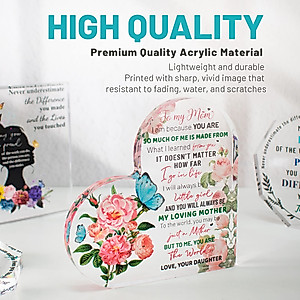 Mothers Day Gifts for Mom from Daughter, Mom Birthday Gift Ideas, Grateful Gift for Mother Butterfly Flower Desk Decor Acrylic Heart Sign Appreciation Gifts for Mom