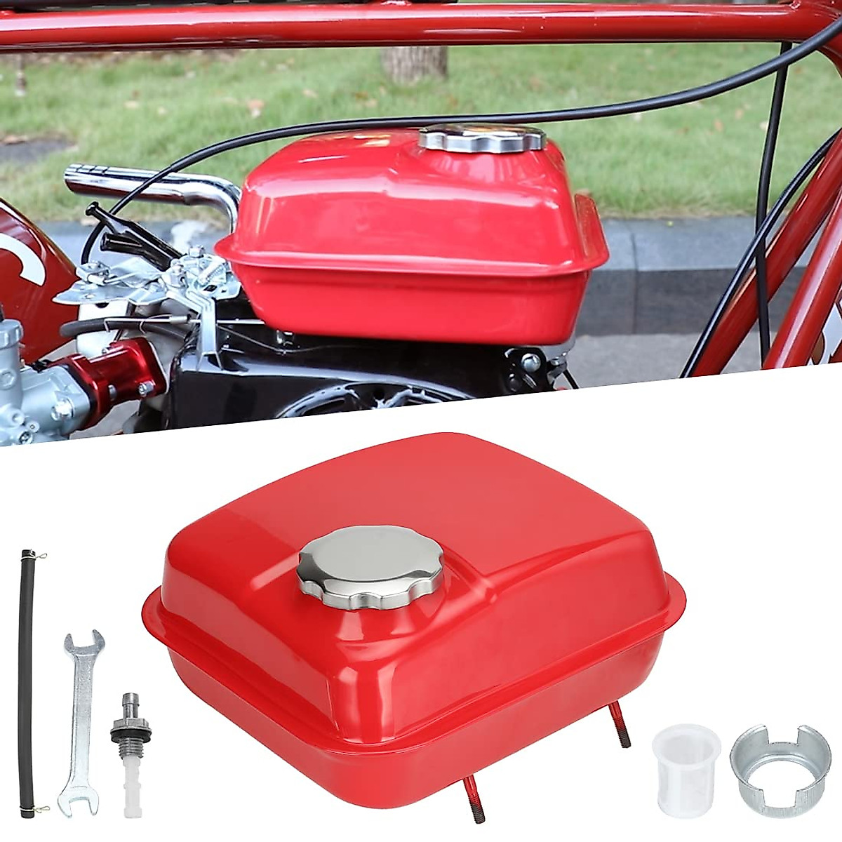 FVRITO Gas Fuel Tank for Hemi Predator 212cc 196cc 5.5hp 6.5hp Coleman CT200U CT200U-EX BT200X RB200 KT196 Massimo Baja Warrior MB200 GX160 GX200 Mini Bike Go Kart Clone Ghost Engine Parts Red