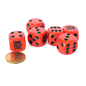 Set of 6 Ladybug 16mm D6 Round Edged Koplow Animal Dice - Red with Black Pips by Koplow Games