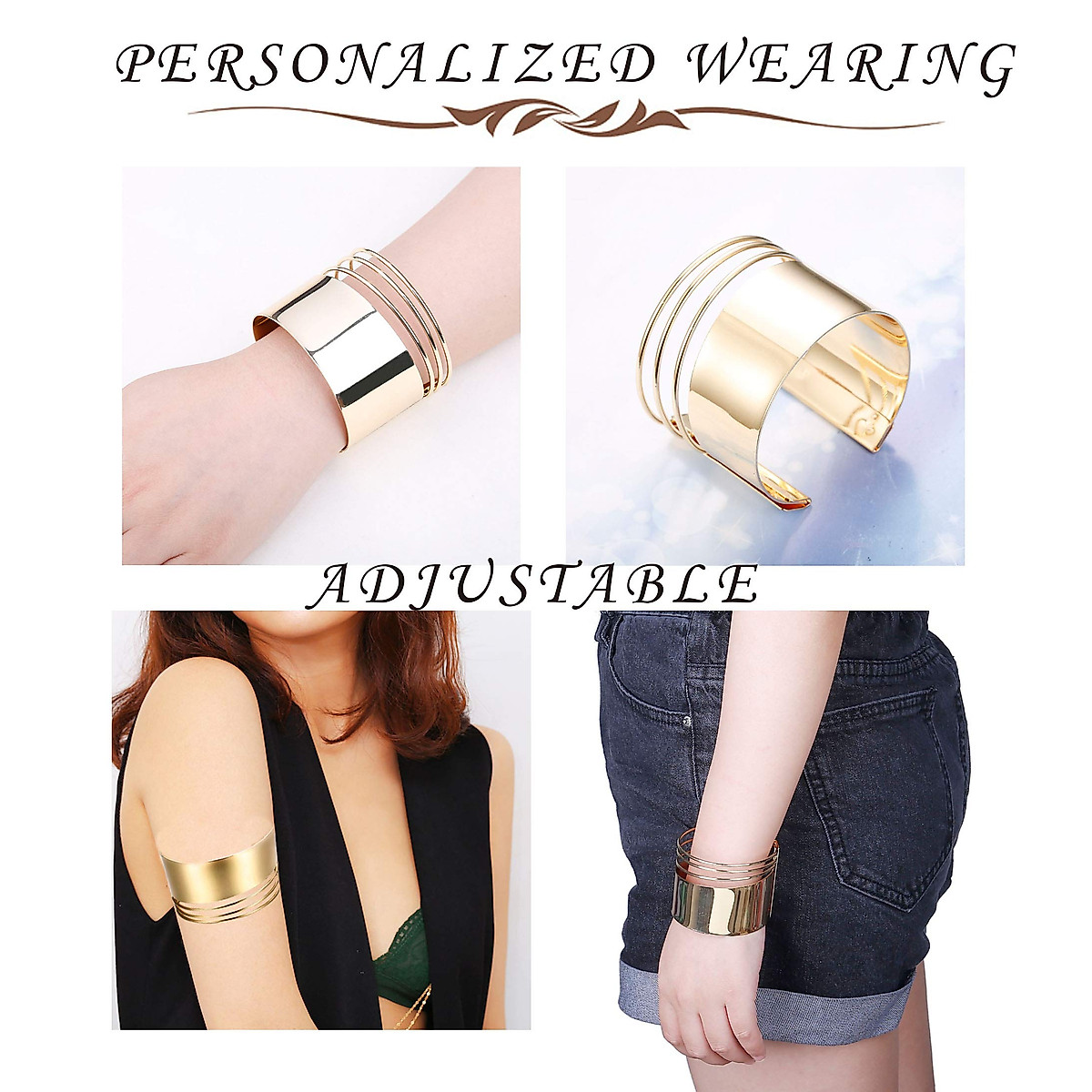HANPABUM Women Gold Tone Choker Necklace and Cuff Bangle Bracelet Jewelry Set Exaggerated Punk Style (A:Gold Tone)