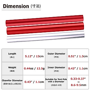 Azarxis Tent Pole Repair Splint Repair Kit Spare Repair Emergency Tube for Diameter 8.6-9.5mm Tent Pole (Red - 4 Pack)