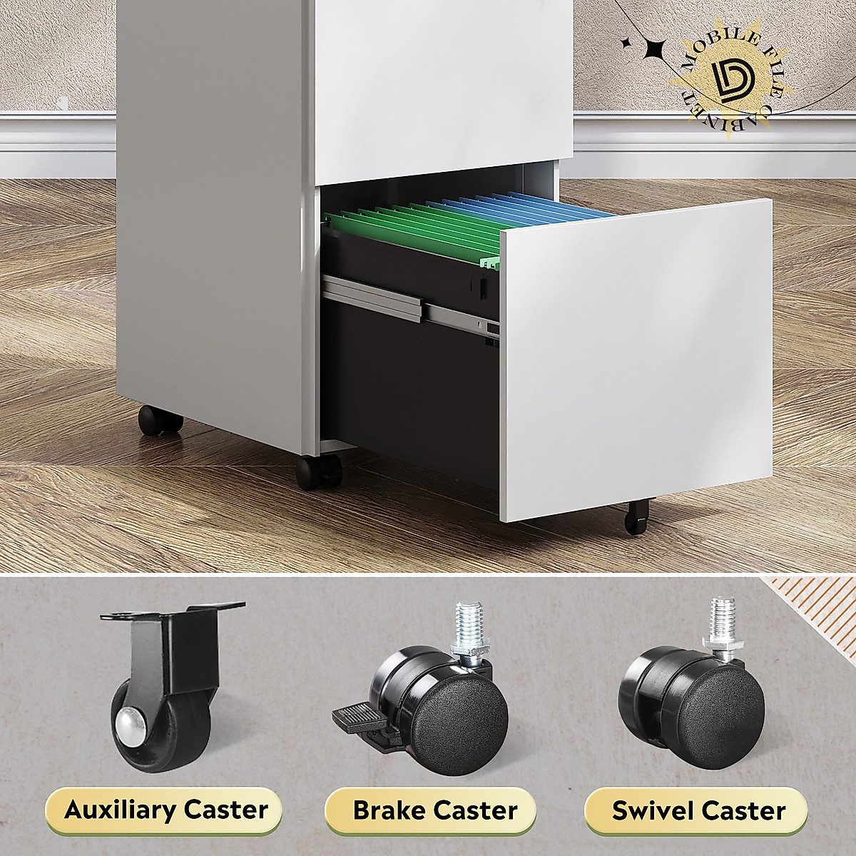 DEVAISE 2-Drawer Mobile File Cabinet with Lock, Commercial Vertical Cabinet in White