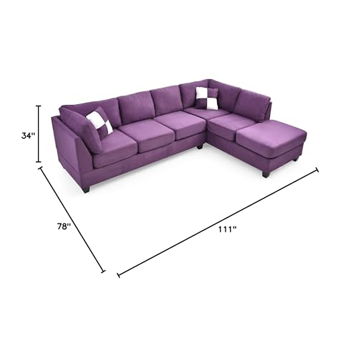 HomeStock Elegant Escape L-Shape Sectional Sofa with Button-Tufting, Removable Backs and Pocketed Coil Seating, Track Arm Style, Living Room Sectional Couch -111" D x 78" W x 34" H Purple