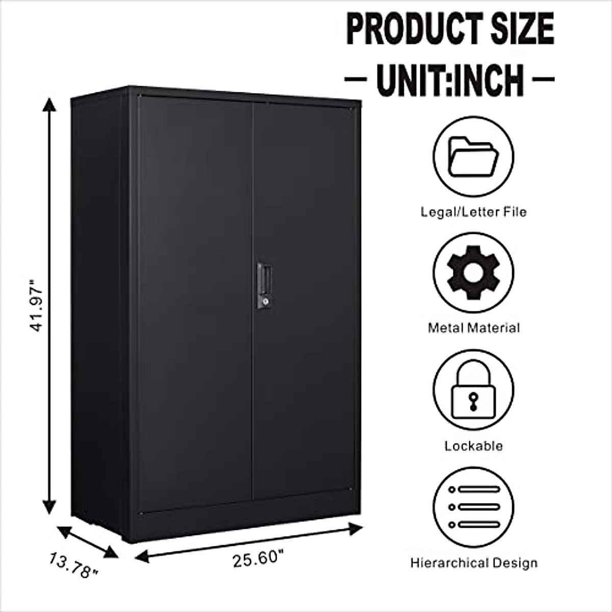 LUCYPAL Metal Storage Cabinet with 2 Adjustable Shelves,Locking Steel Cabinets with Doors,Office Storage Cabinet for Home Office,Garage,Black