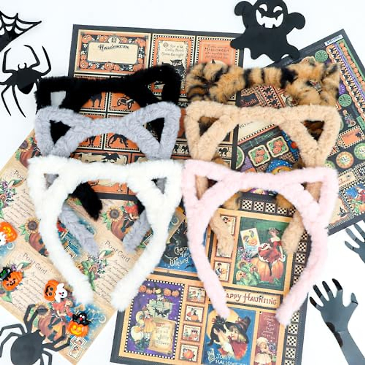 GAFATORY 6 Pack Cat Ears Headband Plush Headbands for Women Washing Face Cute Headband for Girls Kitty Headbands Festival for Halloween Furry Headbands for Party Cosplay Make Up