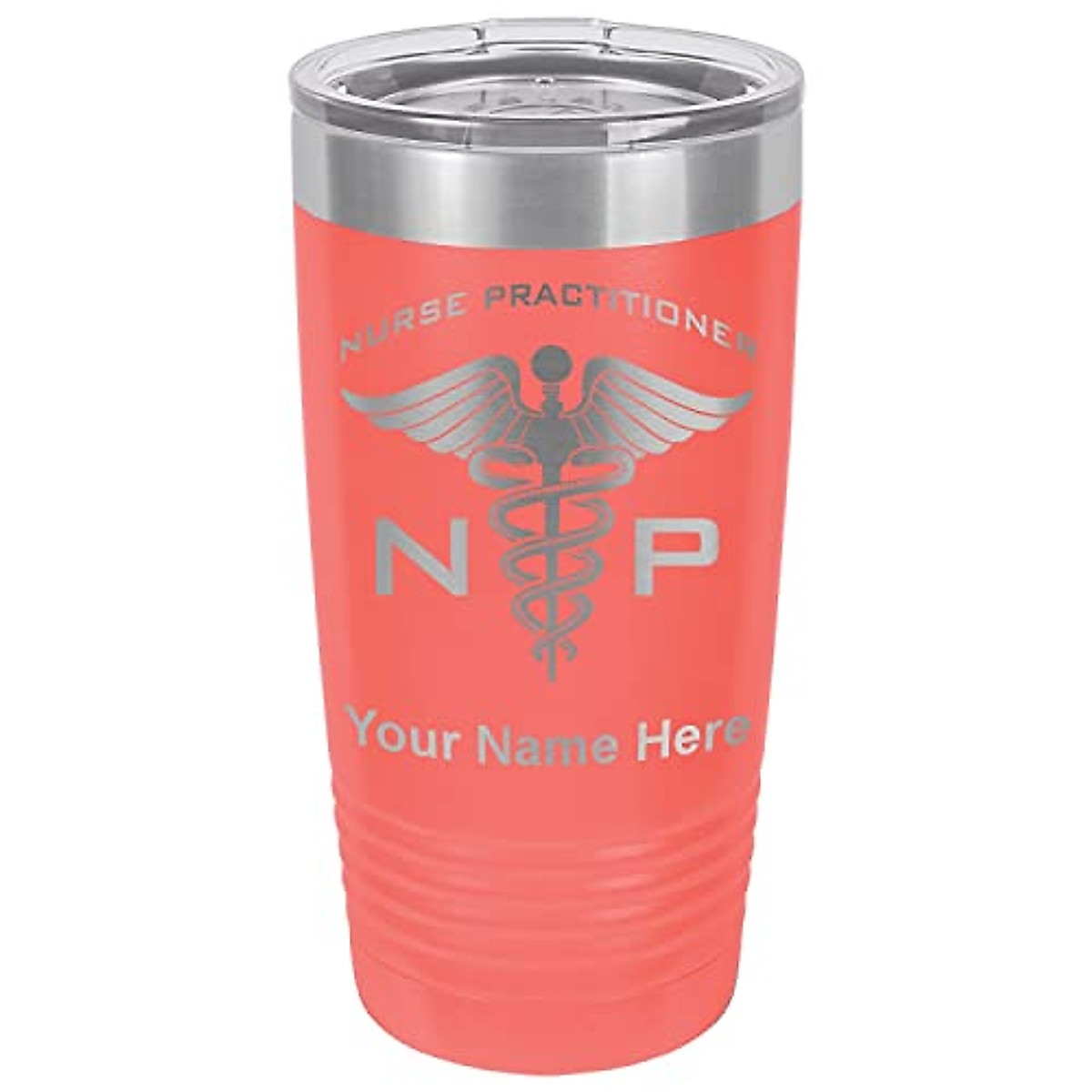 LaserGram 20oz Vacuum Insulated Tumbler Mug, NP Nurse Practitioner, Personalized Engraving Included (Coral)