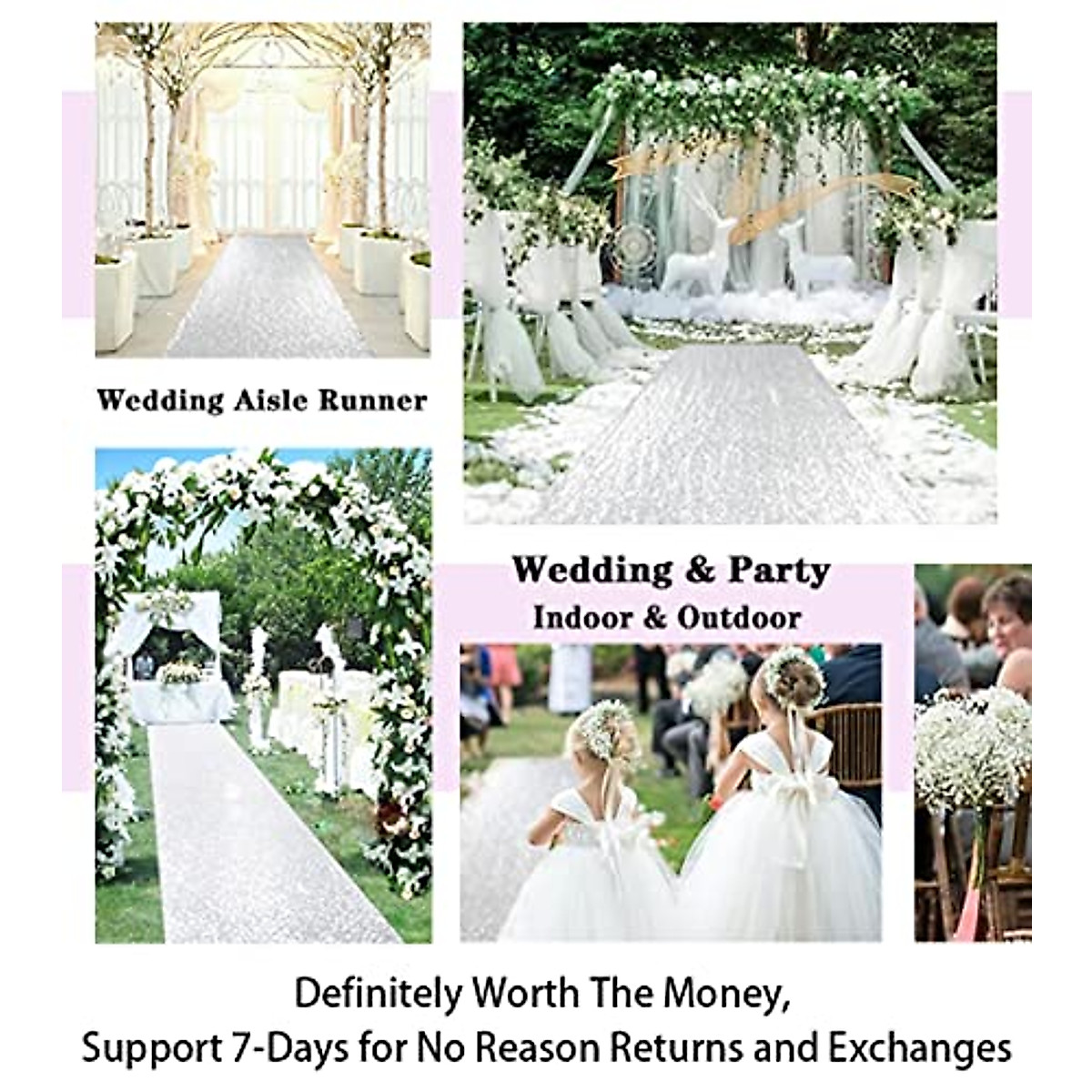 Aisle Runners for Weddings Aisle Runner Sequin Aisle Runner 4FTx15FT Aisle Runner for Wedding Ceremony Runner Rug for Hallway Carpet Runner for Grass Outdoor Indoor Party (4ftx15ft, Silver)