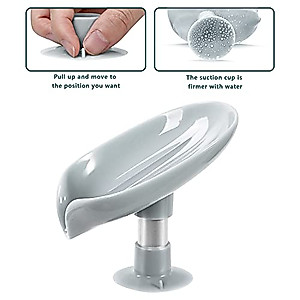 Bar Soap Holder, YUOROS Shower Soap Dishes Container with Suction Cup Leaf Shape Self Draining for Bathroom Kitchen (2 Pack, Blue)