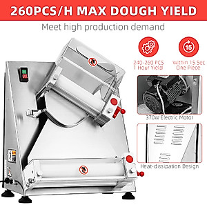 Commercial Pizza Dough Roller Sheeter, Max 12", Automatic 370W Electric Pizza Dough Roller, Stainless Steel, Suitable for Noodle, Pizza Bread and Pasta Maker Equipment