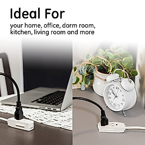 GE 3-Outlet Flat Extension Cord 15 Ft Grounded Extension Cord with Multiple Outlets 3 Prong Outlet Extender Flat Plug Power Strip Indoor Extension Cord 16 Gauge UL Listed White 56986