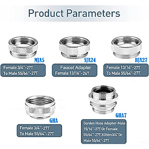 Faucet Adapter Kit, 5PCS Kitchen Sink Brass Aerator Adapter Set Male Female Sink Faucet Adapter for Garden Hose, Water Filter, Standard Hose via Diverter