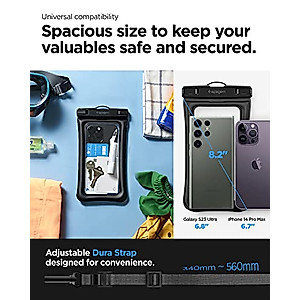 Spigen AquaShield Floating Universal PVC Protective Cases with IPX8 A610 Compatible with iPhone, Galaxy, Xiaomi, Google (Pack of 2) - Black