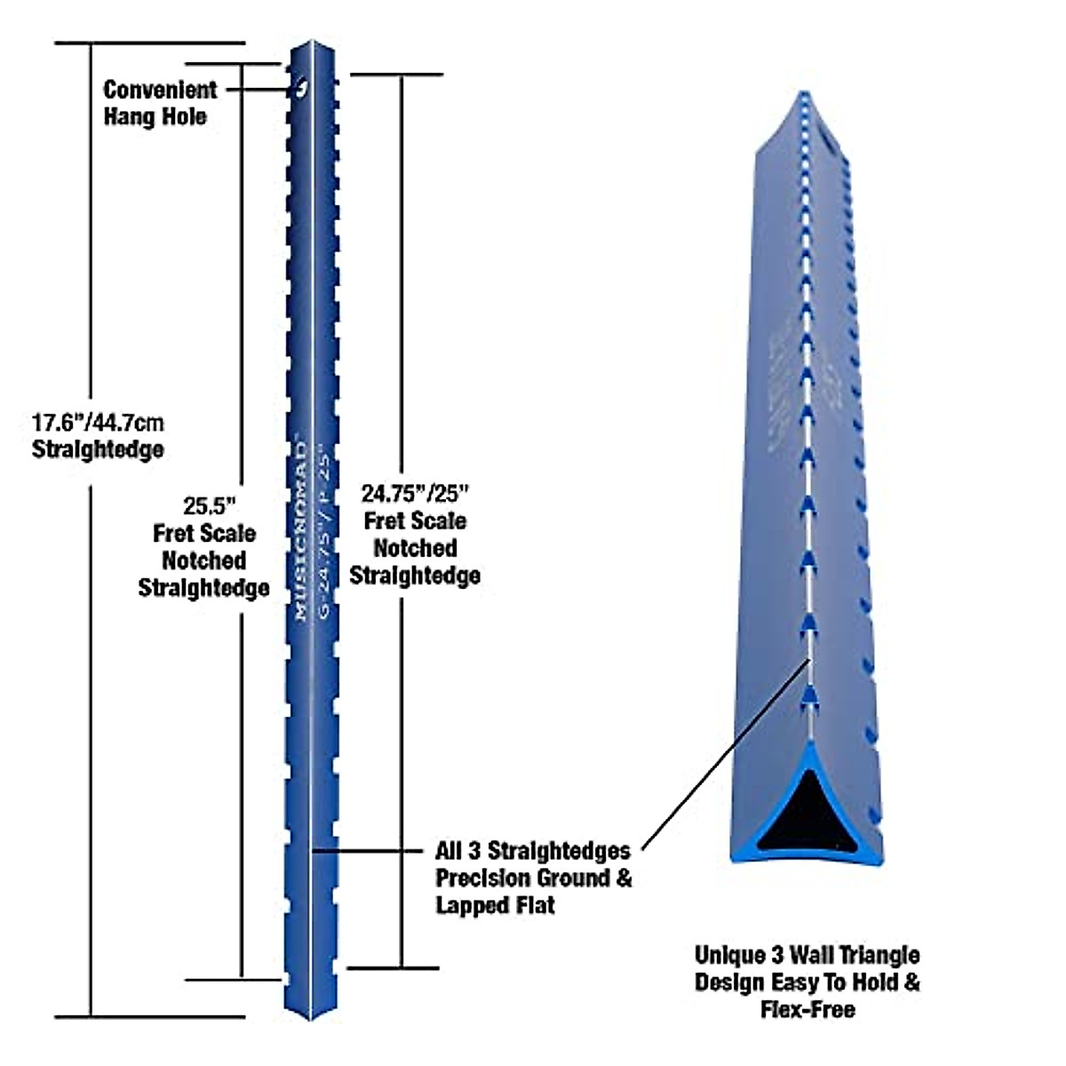 MusicNomad Tri-Beam 3 'n 1 Dual Notched Precision Straightedge for Acoustic and Electric Guitars Including Fender, Gibson, PRS (MN821)
