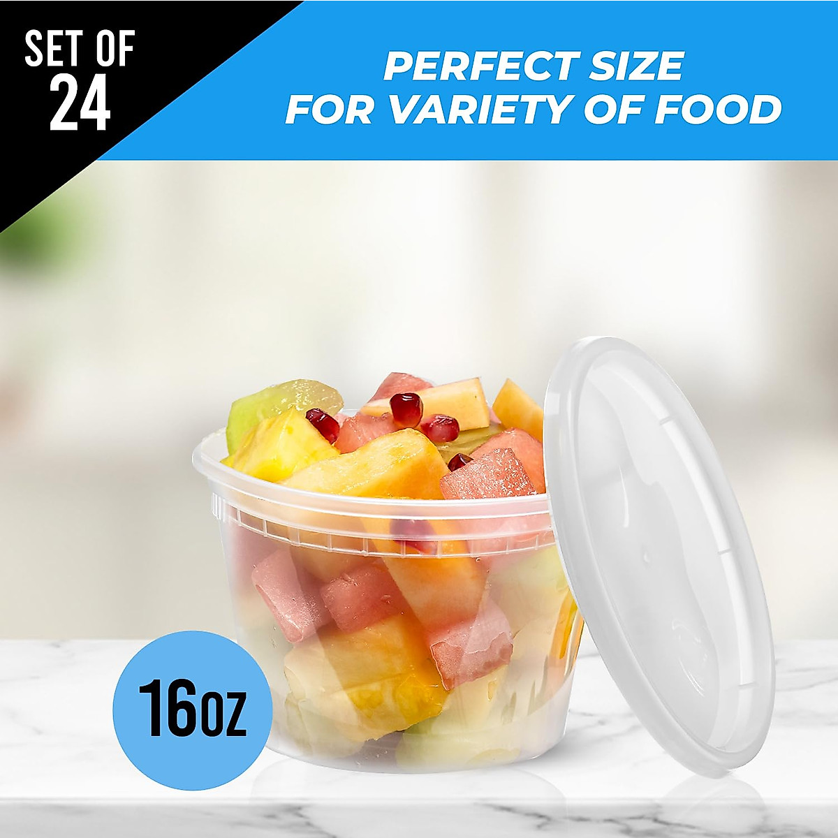 CONTAIN FRESH Deli Containers with Lids, Food Storage Containers with Lids 16 oz (16 oz - 48 Sets)