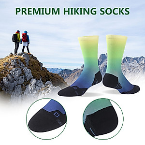 HUSO Hiking Socsk for Men, Women Tie Dye Cushioned Quarter Socks Quick Dry Outdoor Hiking Cycling Athletic Art Socks 6 Pairs (Red, Green, Blue, Rainbow, Stripe)