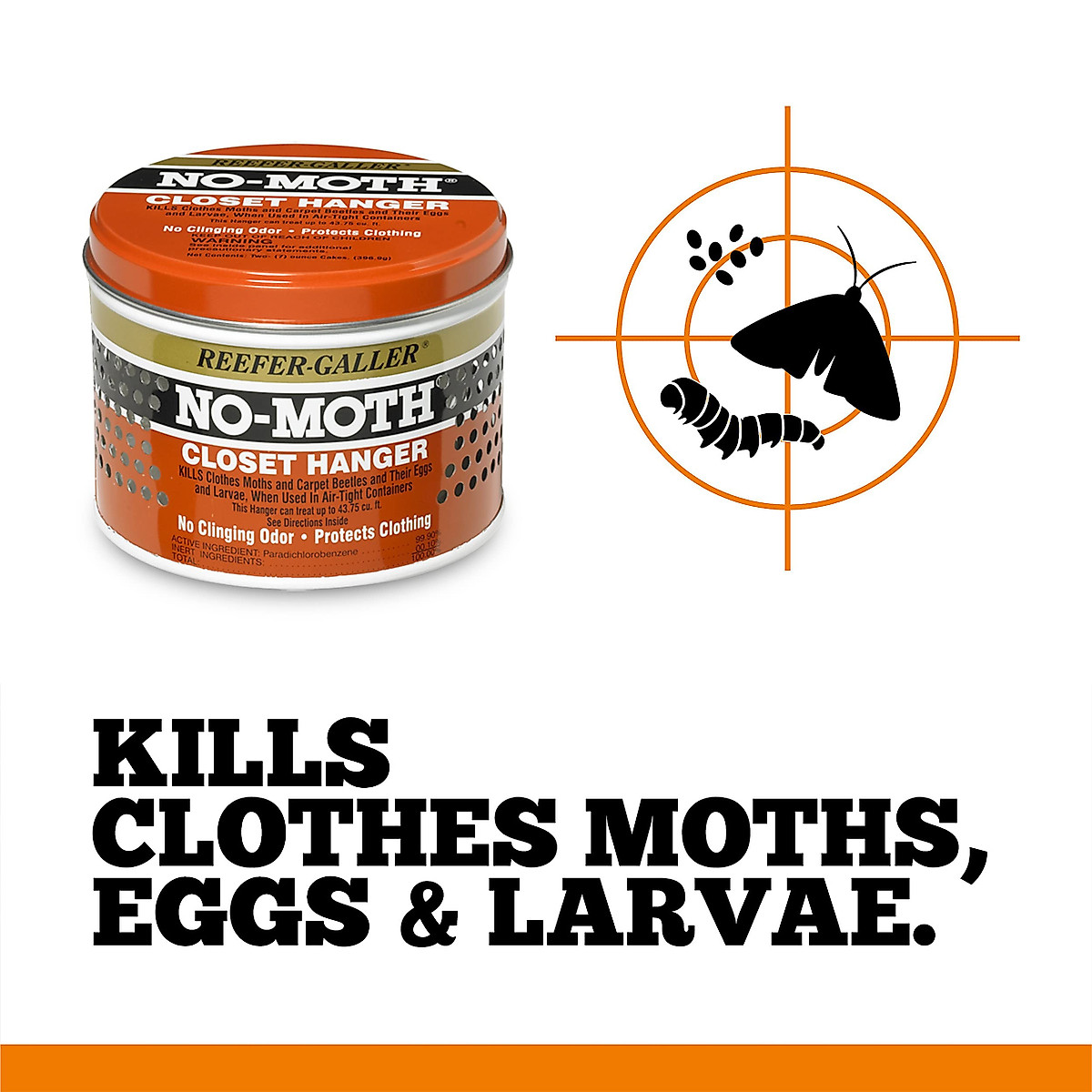 Reefer-Galler NO MOTH Closet Hanger Kills Clothes Moths, Carpet Beetles, and Eggs and Larvae