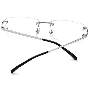 HEPIDEM Vintage Style Rectangular Rimless Metal Eyeglasses for Men Frameless Zircon Diamonds Glasses Frame (50254 Silver)