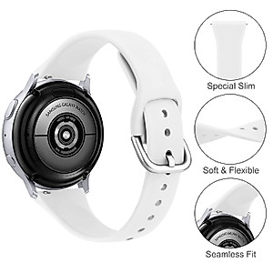 Vancle 3 Pack Slim Bands for Samsung Galaxy Active 2 Watch Bands 40mm 44mm Women Men, 20mm Soft Silicone Sport Strap Replacement Wristbands for Samsung Galaxy Active/Active 2 (Black/Gray/White)