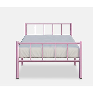 Rack Furniture Austin Twin Size Bed Frame, Steel Modern Design Bed for Kids with Reliable Support for Children's Bedroom, No Box Spring Req'd (Pink)