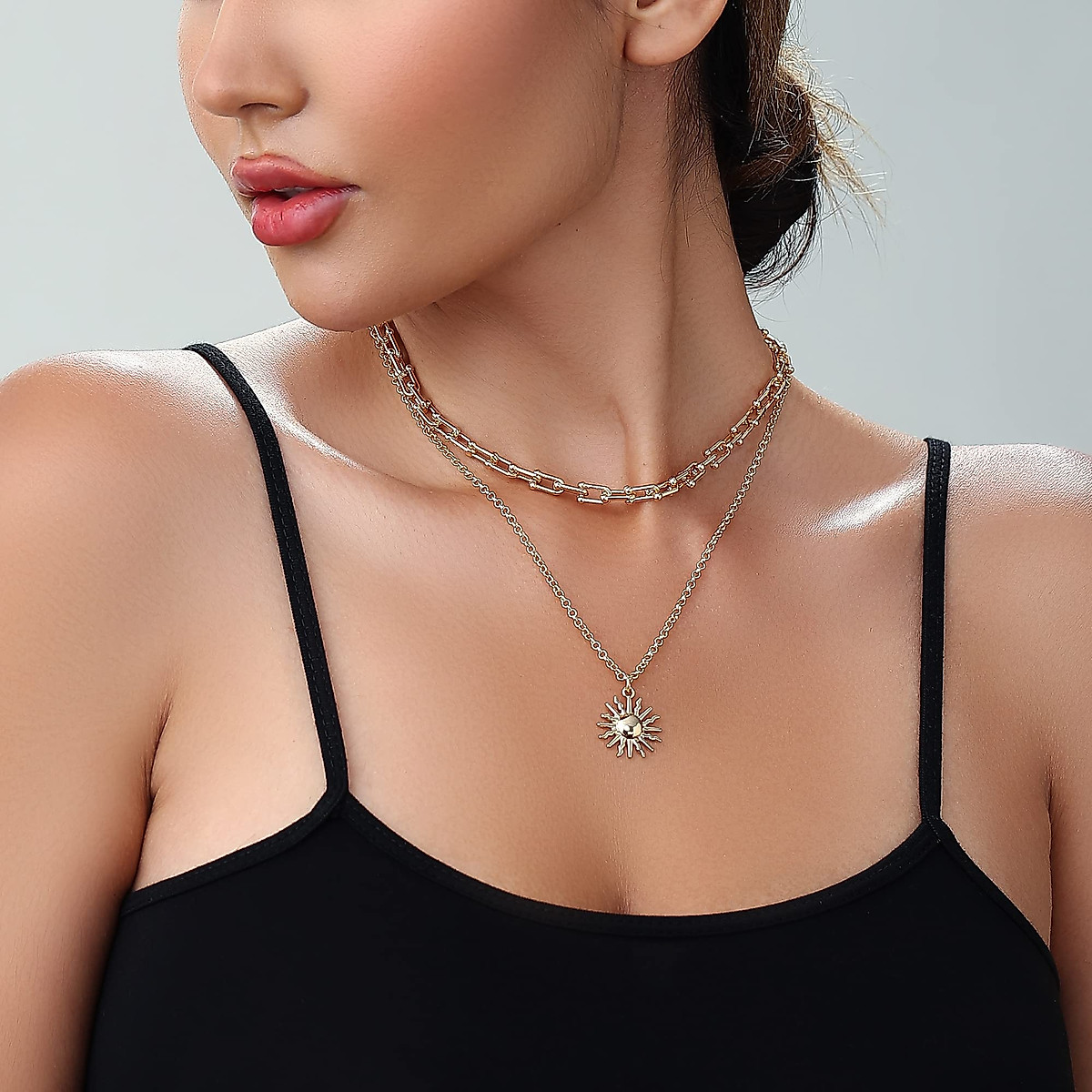 wgoud 9PCS Dainty Gold Multi Layered Pendant Choker Necklaces for Women, 14K Gold Plated Paperclip Chain Necklace Simple Cute Cross Heart Butterfly Pendant Necklace for Women. (StyleD Gold)