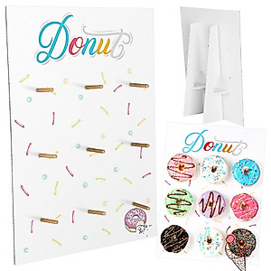 Wall Display Stand Reusable Donut Holder Board with Rustic Wood for Party Decorations Supplies Dessert Table at Wedding Birthday Baby Shower Treat (White)