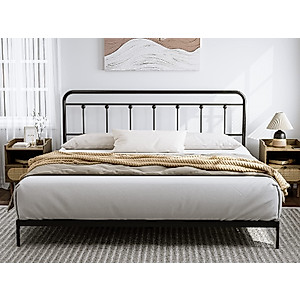 AOVSA Victorian Metal King Size Headboard, Adjustable Height, Curved Steel King Headboard Only, Easy Assembly, Attach Frame, Farmhouse Style, Black