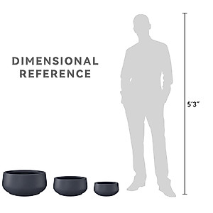 Kante 21.6",16.9",and 12.5" Dia Round Charcoal Elegant Planters (Set of 3), Outdoor Indoor Garden Plant Pot with Drainage Hole and Rubber Plug for Home & Patio