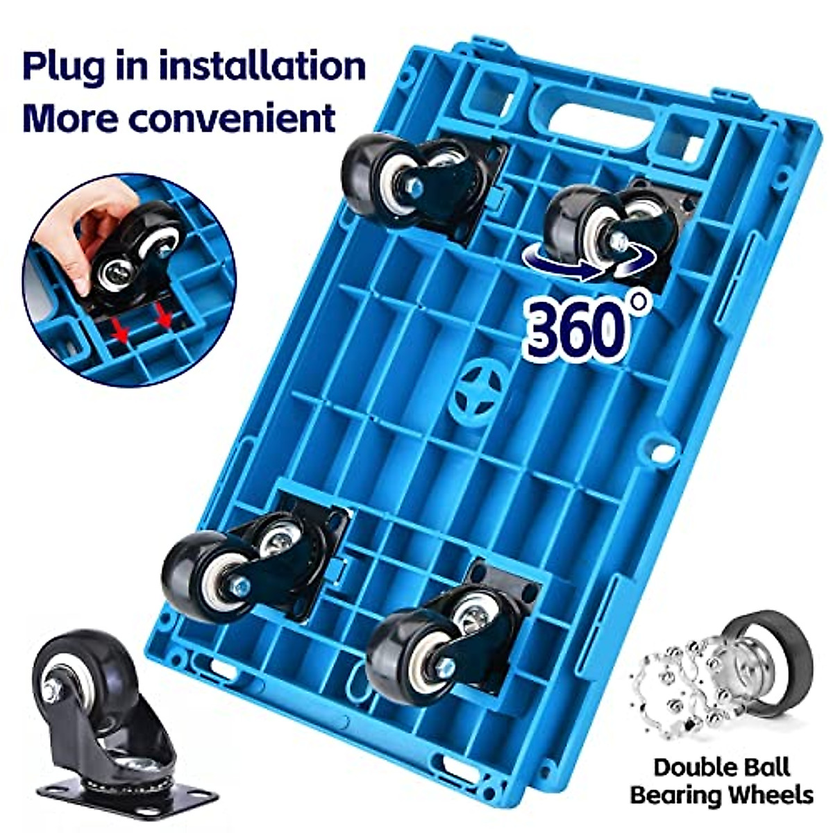 KURPHOYIN Furniture Moving Dolly with Wheels Heavy Duty Small Portable Floor Cart Interlocking Design Free Combination 2 Packs (Blue)