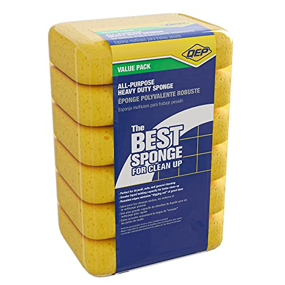 QEP 70005Q-6D 7.5 Inch x 5.5 Inch x 1.875 Inch Grouting, Cleaning and Washing Sponge, X-Large, 6-Pack, 6 Pack, Yellow, 6 Count