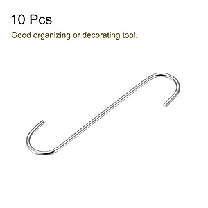 uxcell S Hanging Hooks, 8inch/200mm Extra Long Steel Hanger, Indoor Outdoor Uses for Garden, Bathroom, Closet, Workshop, Kitchen, Silver Tone, 10Pcs