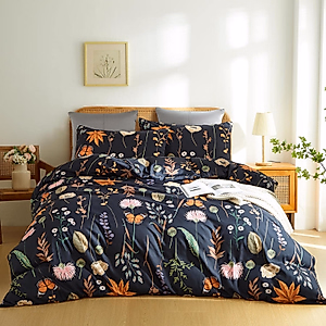 CoutureBridal Floral Duvet Cover King Size Black Comforter Cover with Colorful Botanical Yellow Butterfly Printed 3 Pieces Soft Microfiber Bedding Set with Zipper Ties Home Deco