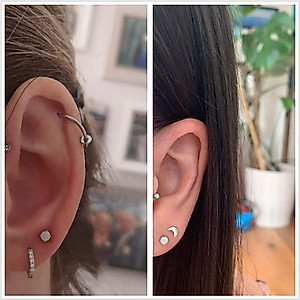 Tsnamer 4mm Hypoallergenic 925 Sterling Silver Post Stud Earrings for Womens Second Hole Earrings for Women Opal Turquoise Moonstone Stud Earrings Jewelry Earrings for Sensitive Ears(3 Pair/set)