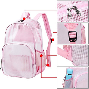mygreen Clear Transparent PVC School Backpack, Heavy Duty Clear Backpack for Work, Security, Sporting Events (Pink, Large)